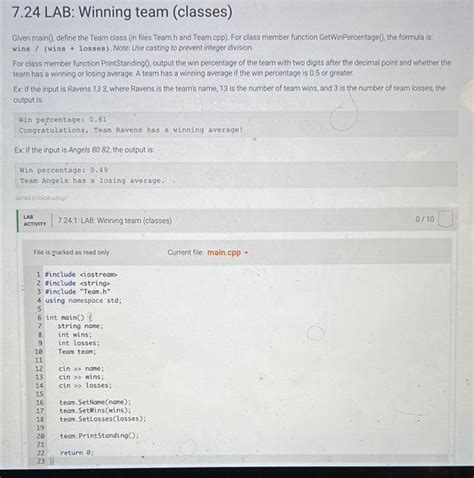 Solved Given Main0 Define The Team Class In Files Teamh