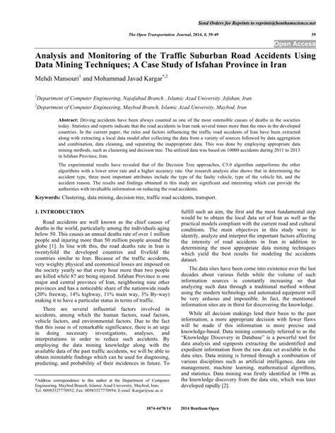 Pdf Analysis And Monitoring Of The Traffic Suburban Road Accidents Using Data Mining