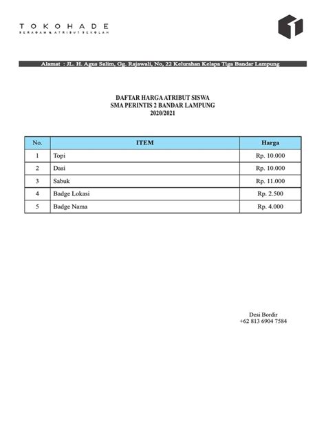 Daftar Harga Sma Perintis 2 Pdf