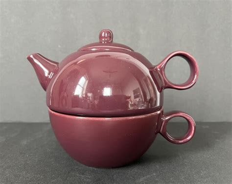 Vintage Stackable Tea Set For One Cobalt Blue Or Burgundy By Old