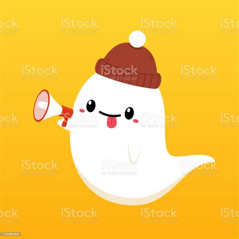 귀여운 유령과 함께 해피 할로윈 파티 인사말 카드 휴일 만화 캐릭터입니다 귀여운 으스스한 유령 할로윈 모자에 으스스한 유령 10월에 대한 스톡 벡터 아트 및 기타 이미지