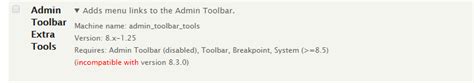 Admin Toolbar Extra Tools Incompatible With Version Drupal Org