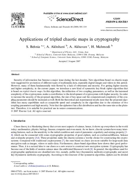 pdf applications of tripled chaotic maps in cryptography