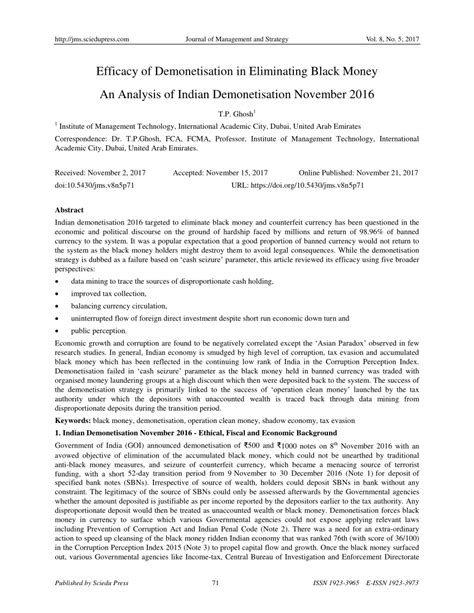Pdf Efficacy Of Demonetisation In Eliminating Black Money An Analysis Of Indian