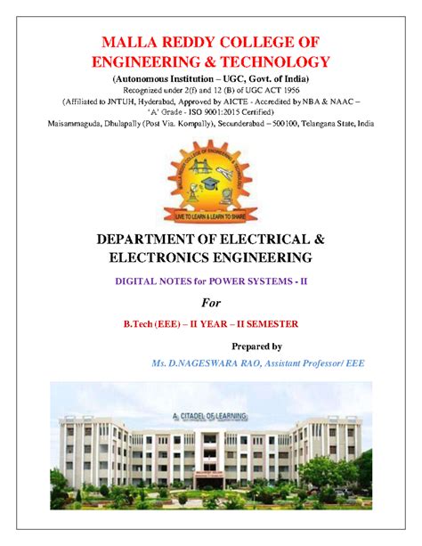 Power Systems II Digital Notes MALLA REDDY COLLEGE OF ENGINEERING TECHNOLOGY Autonomous