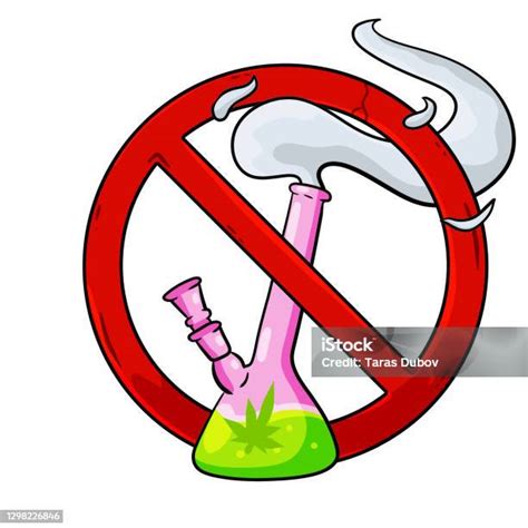 봉 마약 금지 마리화나를 중지합니다 흡연 간자를위한 유리 악기 빨간색 기호입니다 만화 일러스트레이션 건강관리와 의술에 대한 스톡
