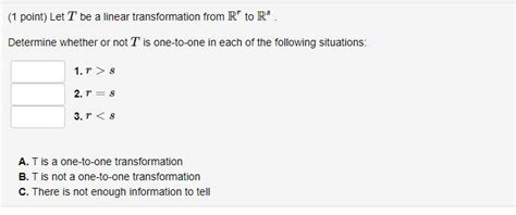 Solved 1 Point Let T Be A Linear Transformation From Rr To Chegg Com