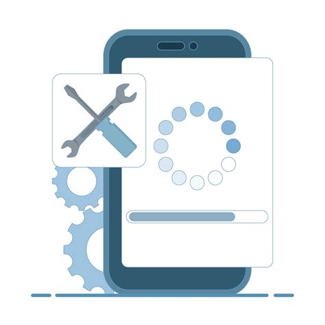 Concept Of Repair And Upgrade Process Loading Software On Smartphone Screen Gear Button