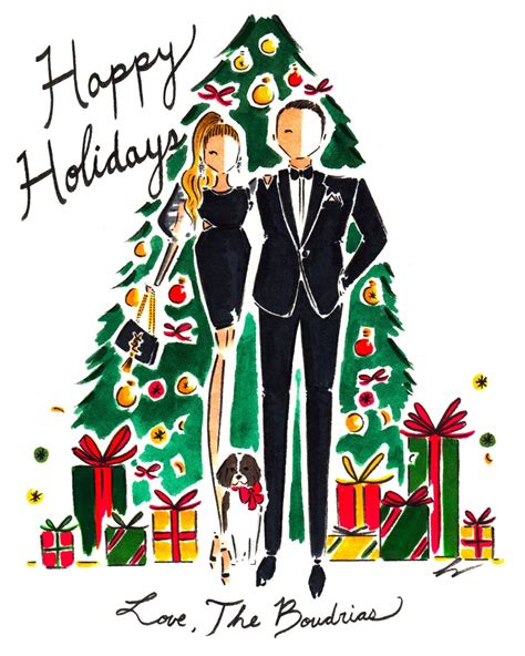 Custom Portrait Christmas Card Custom Couple Portrait Custom