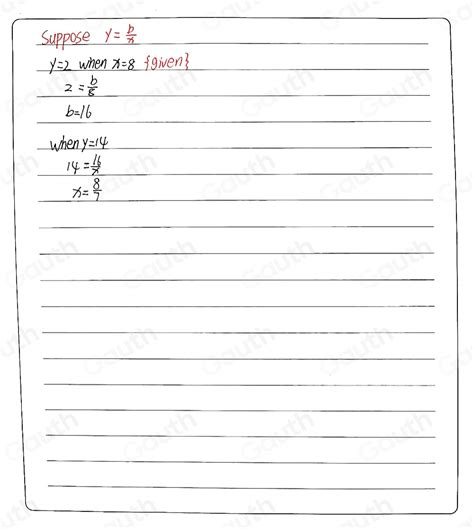 Solved If Y Varies Inversely As X And Y 2 When X 8 Find X When Y 14 [algebra]