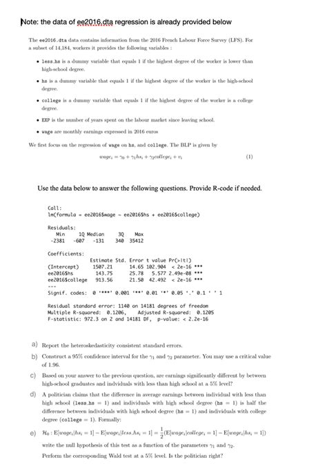 Note The Data Of Ee2016 Dta Regression Is Already Chegg Com