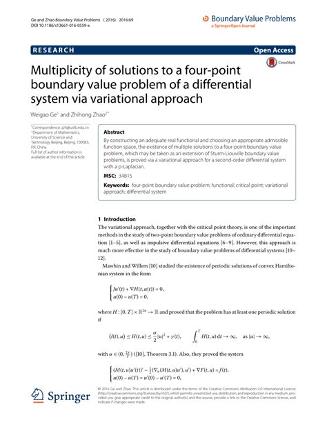 Pdf Multiplicity Of Solutions To A Four Point Boundary Value Problem Of A Differential System