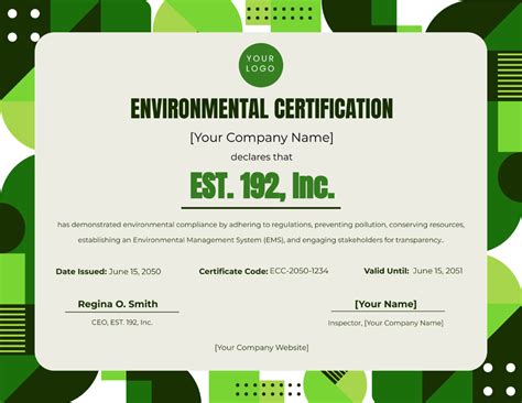 Environmental Certification For Companies Template Edit Online And Download Example