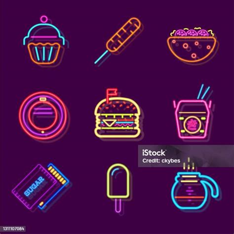 길거리 음식 패스트 푸드 음료 네온 사인 패스트푸드 레스토랑 버거 카페 또는 피자 디자인 빛나는 빛 간판 벡터 길거리 음식에