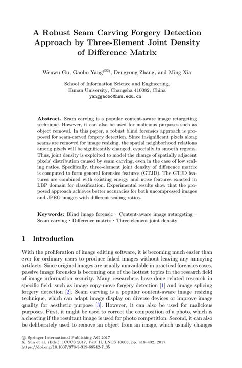 Pdf A Robust Seam Carving Forgery Detection Approach By Three Element Joint Density Of