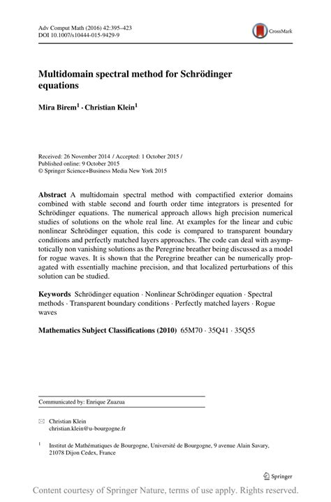 Multidomain Spectral Method For Schr Odinger Equations Request Pdf