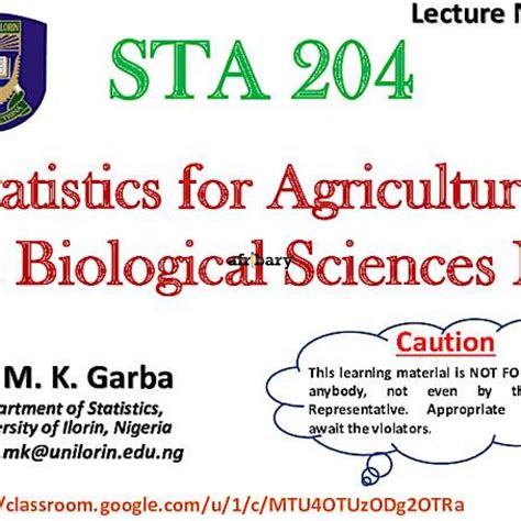 Sta 204 Lecture Notes 3 And 4 Design Of Simple Agricultural And Biological Experiments Analysis
