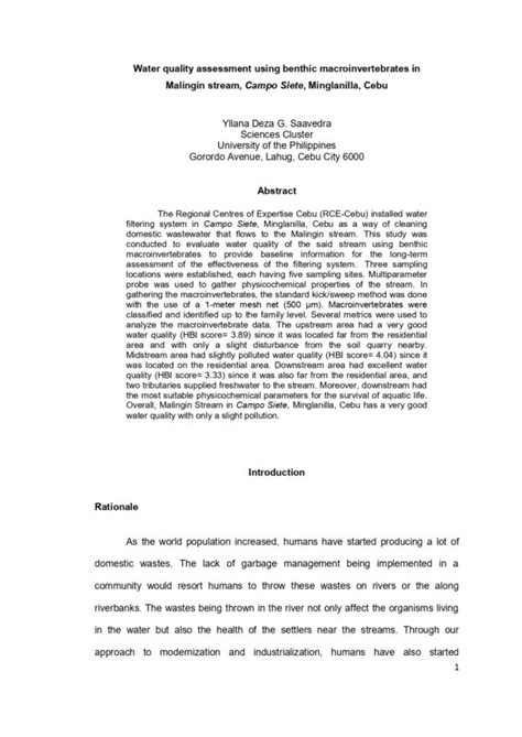 water quality assessment using benthic macroinvertebrates in malingin
