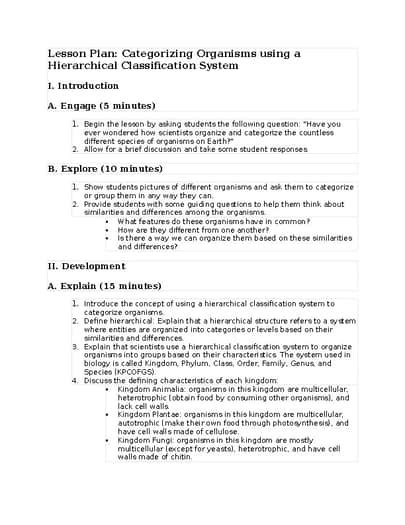 5e Lesson Categorizing Organisms Using A Hierarchical Classification System