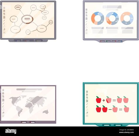 illustration of four computer monitors displaying various infographic