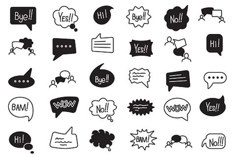 만화 스타일 말풍선 아이콘 설정 텍스트 표현 흑인과 백인 벡터 일러스트 레이 션 문자에 대한 스톡 벡터 아트 및 기타 이미지