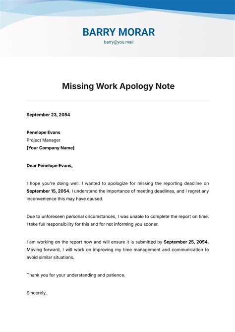 Free Missing Work Apology Note Template To Edit Online