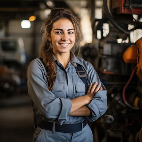 Premium Ai Image Confident Female Welder Smiling For Portrait
