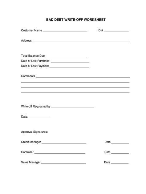 Bad Debt Write Off Form Template At Templatecom Bad Debt Statement
