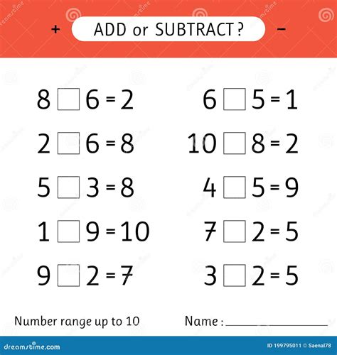 Add Or Subtract Number Range Up To 10 Mathematical Exercises