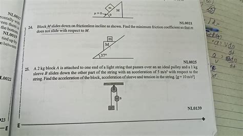 block m slides down on frictionless incline as shown find the minimum fr