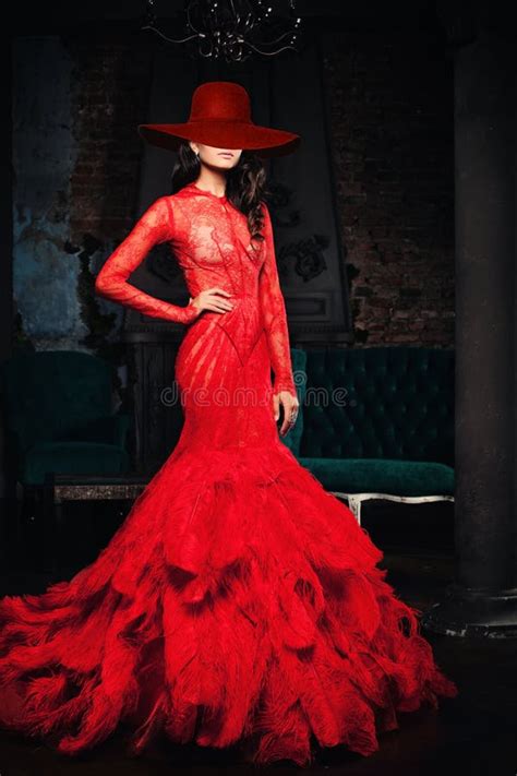 Nice Woman Wearing Red Hat Posing Indoor Stock Photo Image Of Luxury Portrait