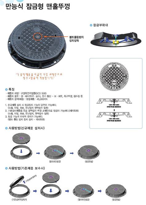 만능식 잠금형 맨홀뚜껑 규격 및 용도 친환경건축토목자재 주문생산 납품단가문의