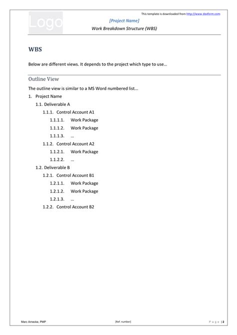 Work Breakdown Structure Template In Word And Pdf Formats Page 5 Of 6