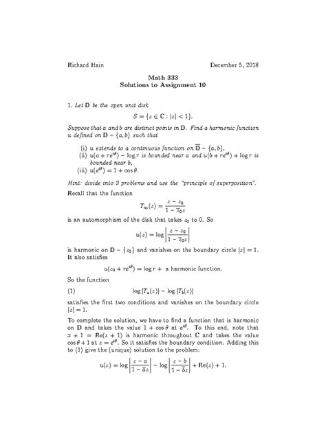 Assignment 10 Solutions Richard Hain December 5 2018 Math Solutions