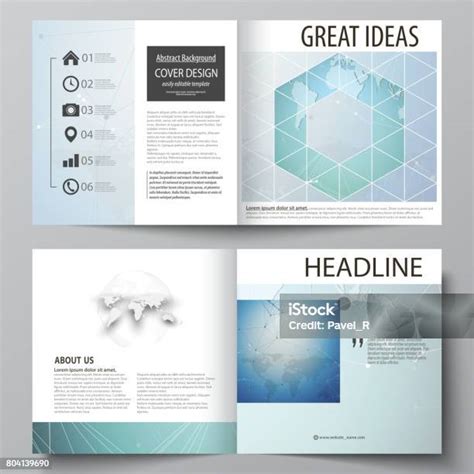 사각형 디자인 Bi에 대 한 두 개의 표지 서식 파일의 편집 가능한 레이아웃의 벡터 일러스트 레이 션 소책자 전단지 잡지 브로셔 접어 화학 패턴 선 및 점 들을 연결입니다