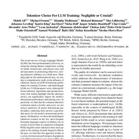 Tokenizer Choice For Llm Training Negligible Or Crucial Acl Anthology
