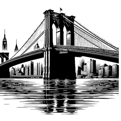 Um Desenho Em Preto E Branco De Uma Ponte E Da Cidade De Manhattan