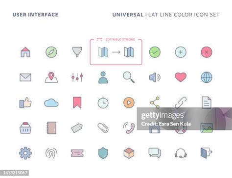 user interface universal color flat line icon set with editable stroke