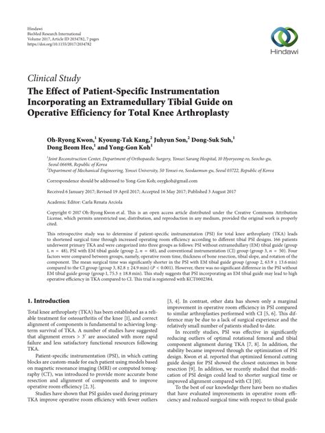 Pdf The Effect Of Patient Specific Instrumentation Incorporating An Extramedullary Tibial