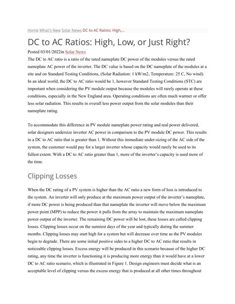 Dc To Ac Ratios In Solar High Low Or Just Right