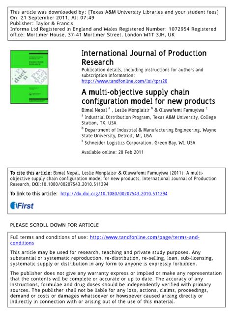 Pdf A Multi Objective Supply Chain Configuration Model For New Products