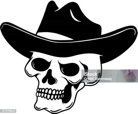 카우보이 모자에 두개골의 그림 엠블럼 기호 포스터 카드 배너를 위한 디자인 요소 벡터 일러스트레이션 인간의 골격에 대한 스톡
