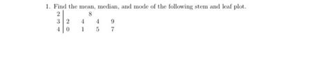 Solved Find The Mean Median And Mode Of The Following Stem Chegg Com