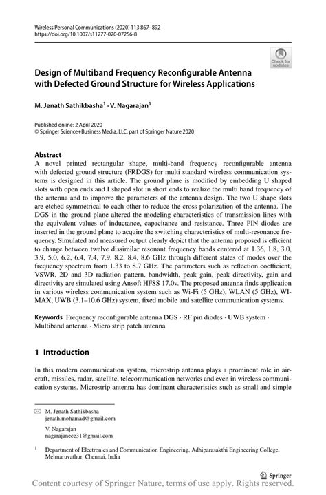 Design Of Multiband Frequency Reconfigurable Antenna With Defected Ground Structure For Wireless