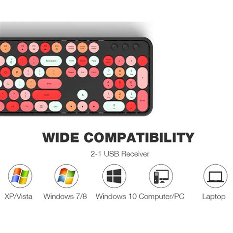 Wireless Keyboard And Mouse Combo Cute 2 4 Ghz Round Keycap Colorful Keyboards And Play Keyboard