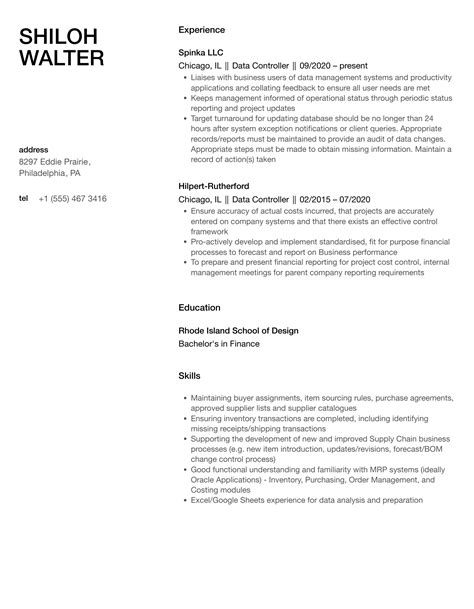 Data Controller Resume Samples Velvet Jobs