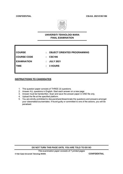 Csc186 Final July 2021 Universiti Teknologi Mara Final Examination