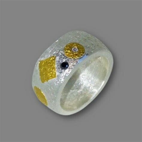 10 Mm Breit Bandring Schwarzer Diamant Weißer Diamant Silber 925