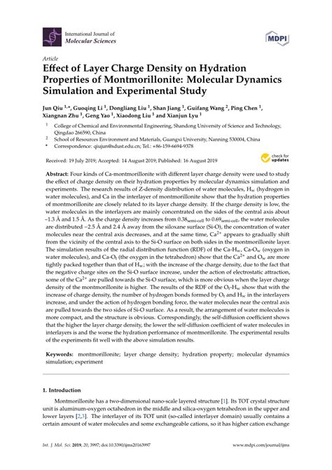 Pdf Effect Of Layer Charge Density On Hydration Properties Of Montmorillonite Molecular