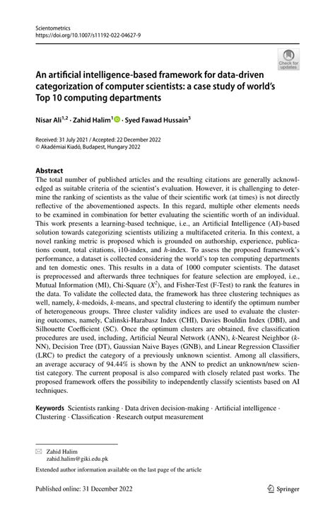 pdf an artificial intelligence based framework for data driven categorization of computer